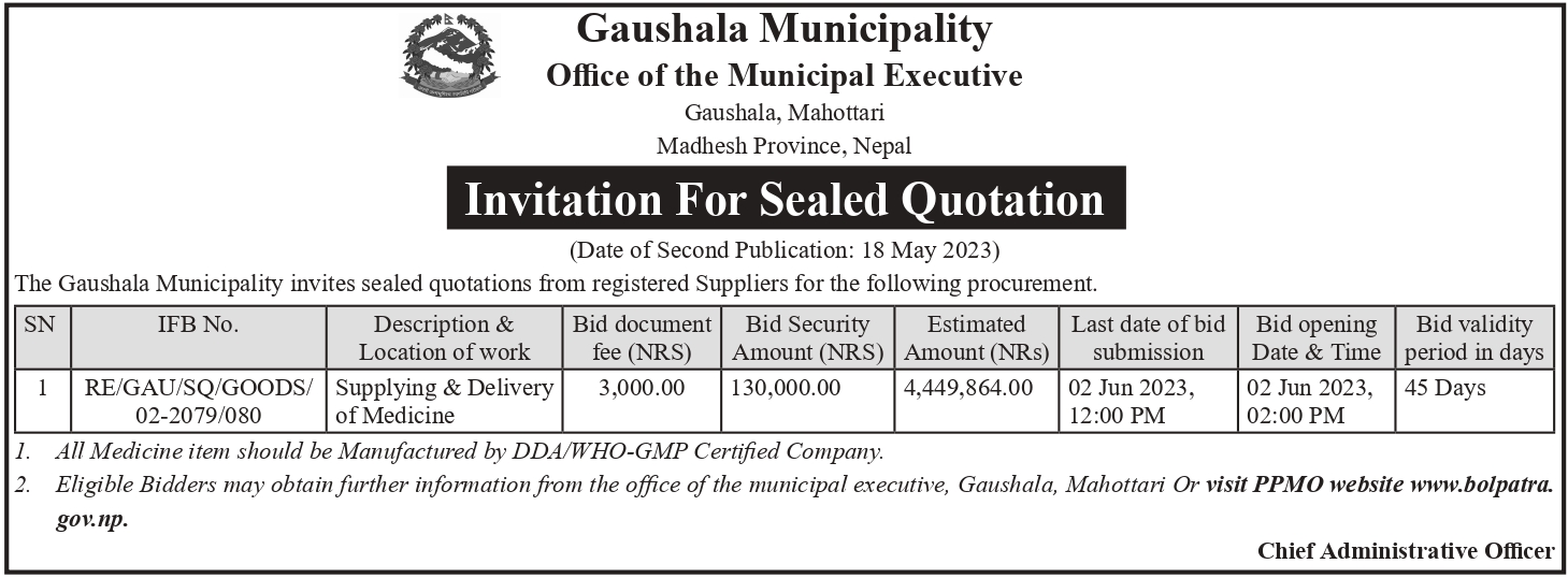 Invitation for Sealed Quotation | Municipality Name